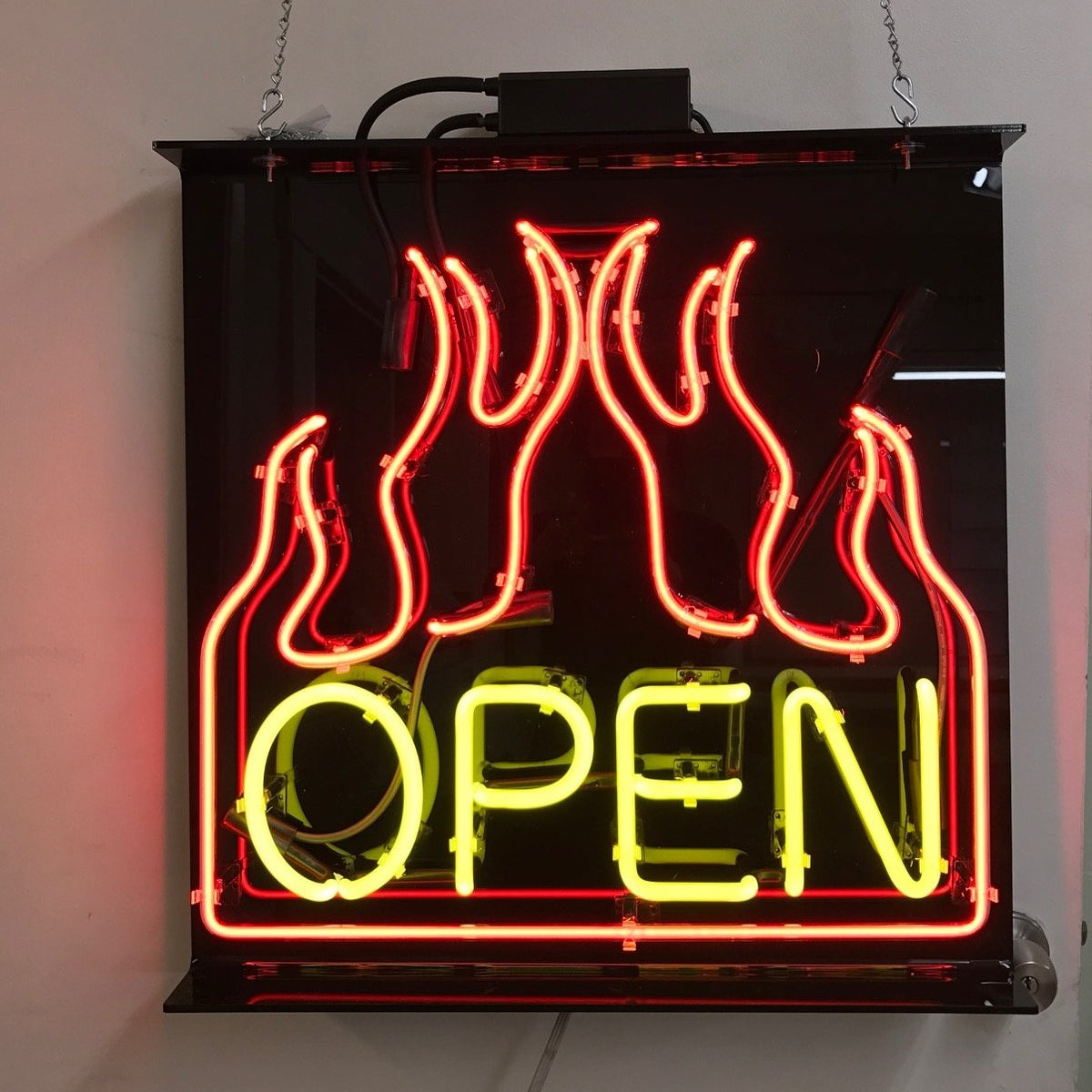 Square Flaming Neon Open Sign – Fire House Neon Signs