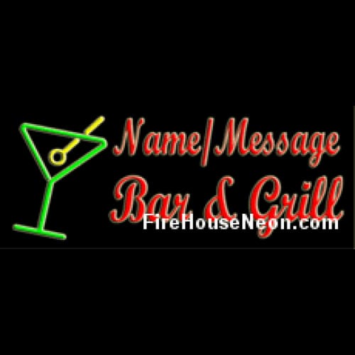 Fire House Neon Signs - Custom Neon Bar and Grill Sign with Martini Glass